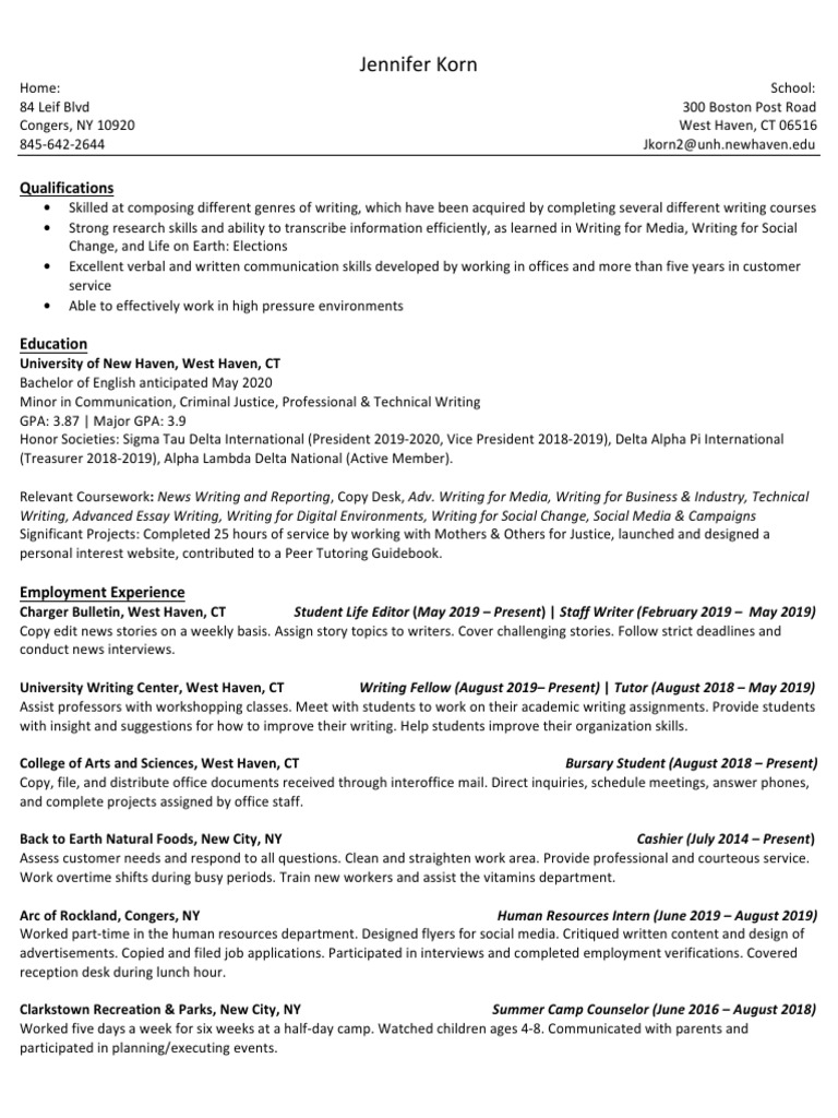 Jennifer Korn Resume 2019-2020 | PDF | Copy Editing | Employment