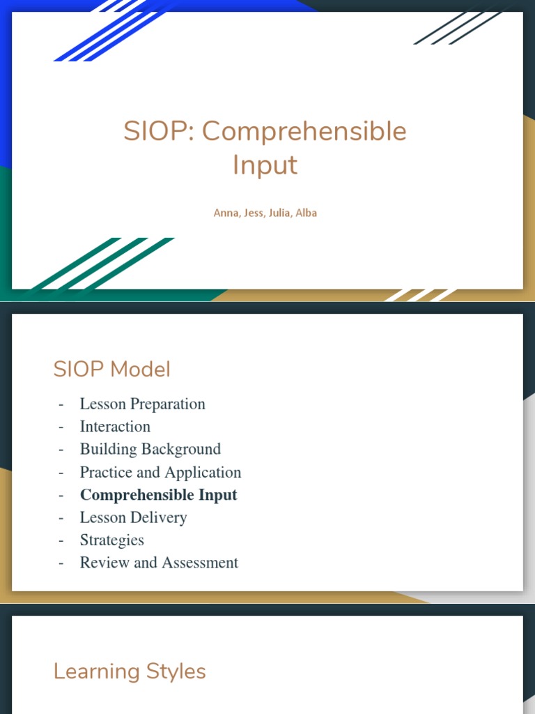 SIOP Model: Comprehensible Input Guide | PDF | Pedagogy | Communication