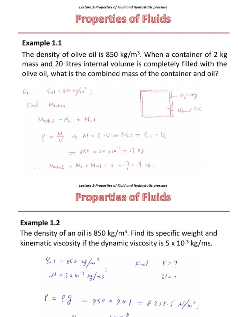 Understanding Fluid Properties and Pressure Measurements Through Worked ...