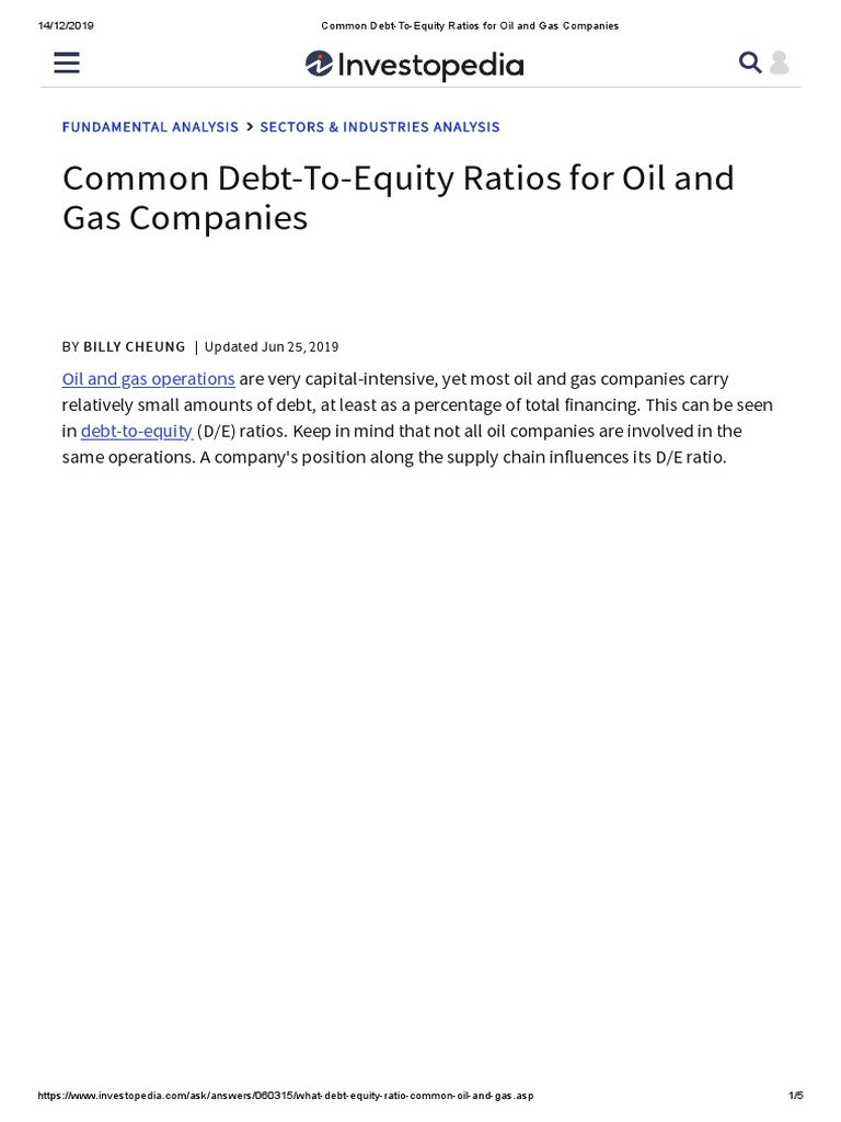 Common Debt-To-Equity Ratios For Oil and Gas Companies | PDF | Leverage ...