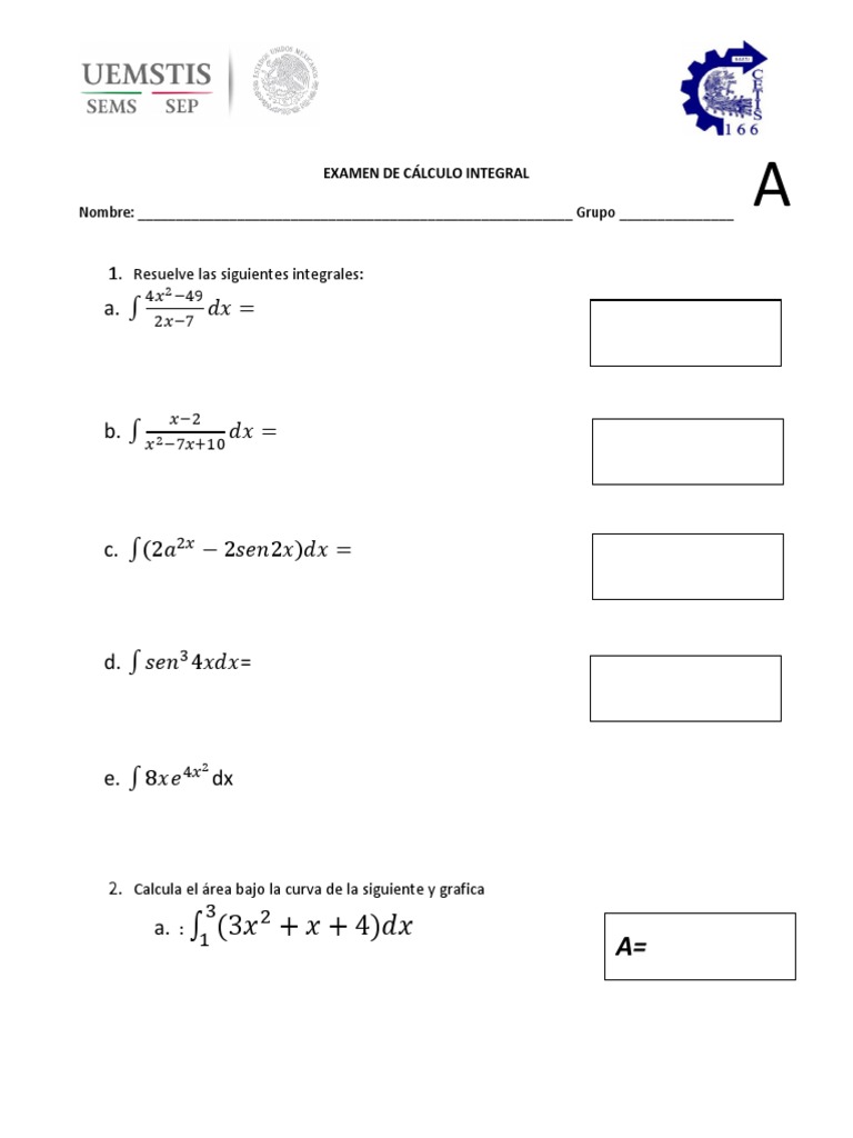 Examen de Derivadas e Integrales | PDF | Integral | Análisis funcional