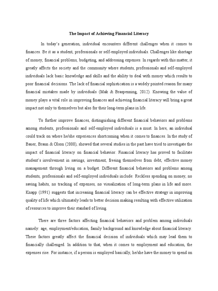 The Impact of Achieving Financial Literacy | PDF | Financial Literacy ...