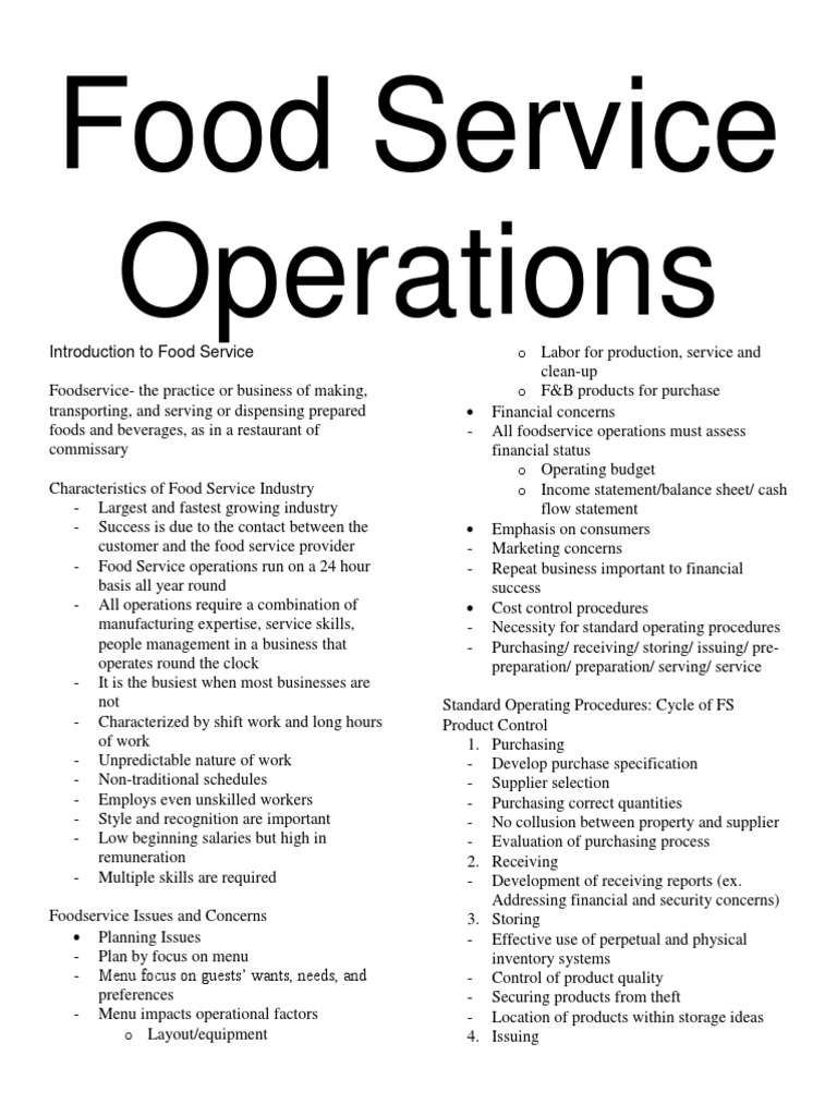Food Service Operations | PDF | Foodservice | Restaurants