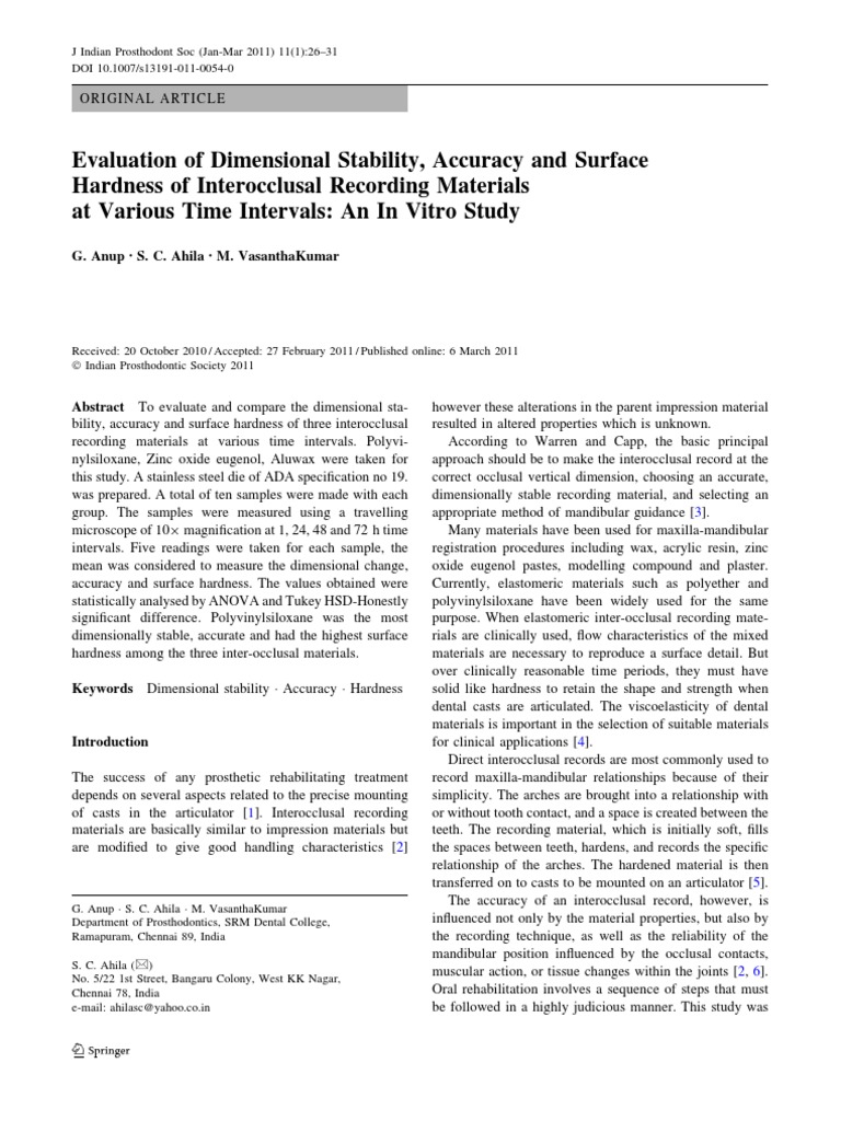 Evaluation of Dimensional Stability, Accuracy and Surface | PDF ...