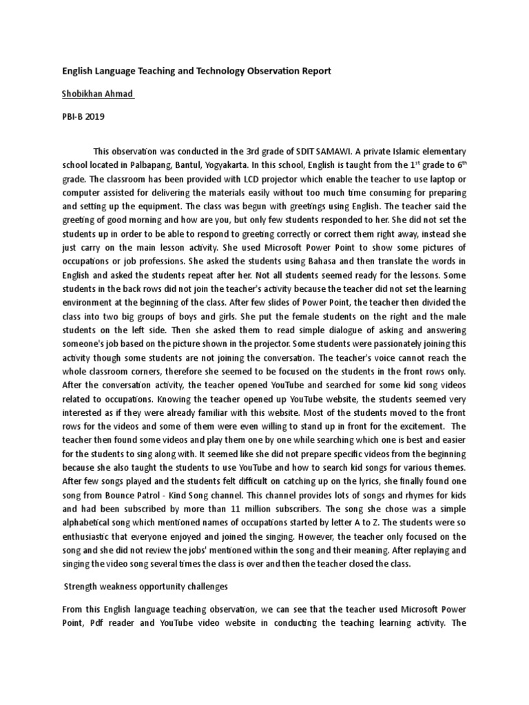 Sample of Observation Report of ELT | PDF | Microsoft Power Point | Lecture