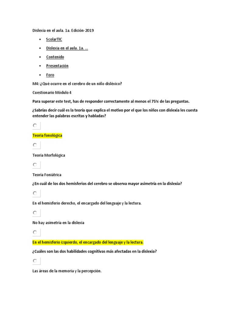 Examen de Dislexia | PDF | Dislexia | Hemisferio cerebral
