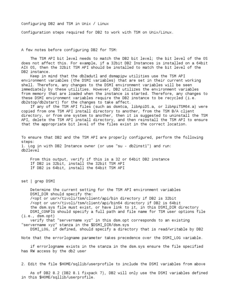 Configuring DB2 For TSM On Unix Platform | PDF | Areas Of Computer Science | Computer Architecture