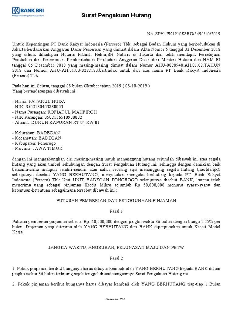 Surat Pengakuan Hutang Kupedes | PDF