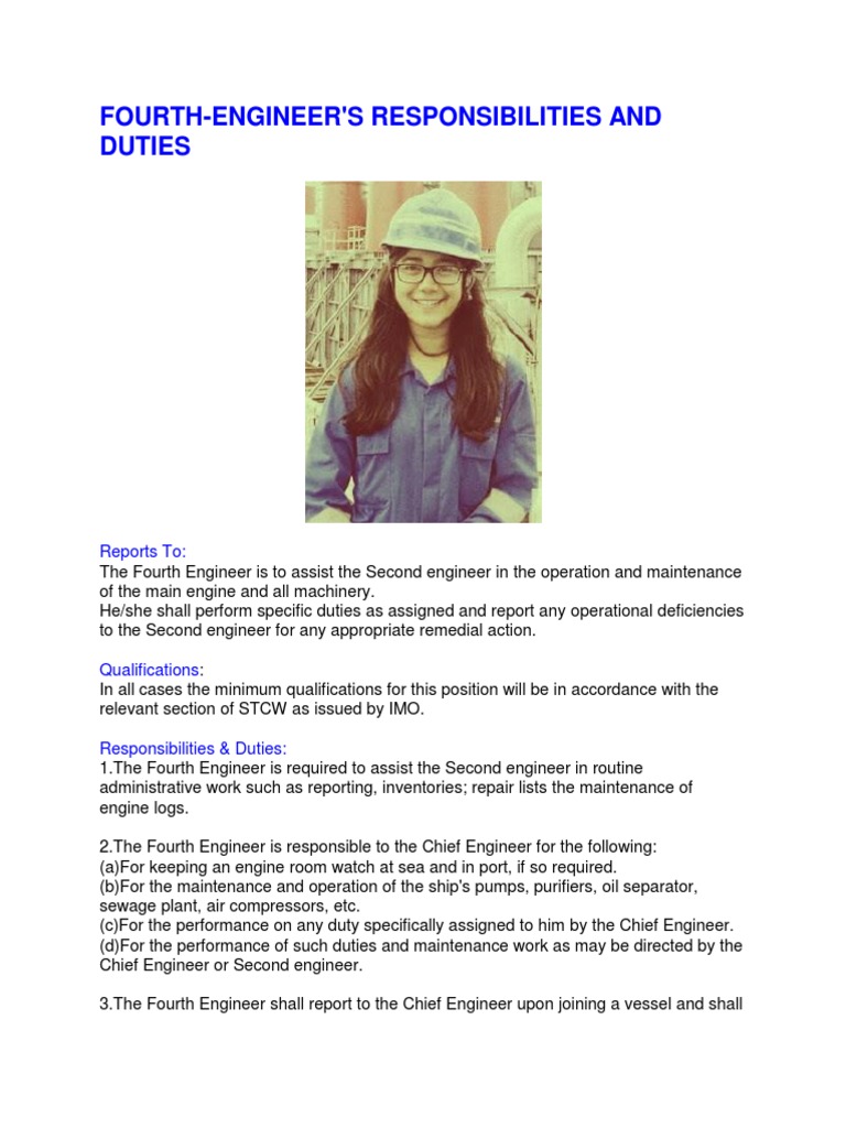 Fourth Engineer Responsible | PDF