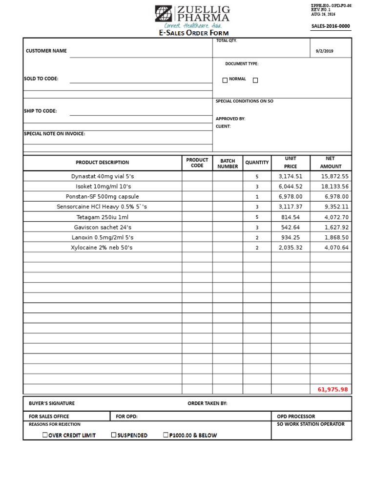 Zuellig Order Form E-Sales Order | PDF | Business