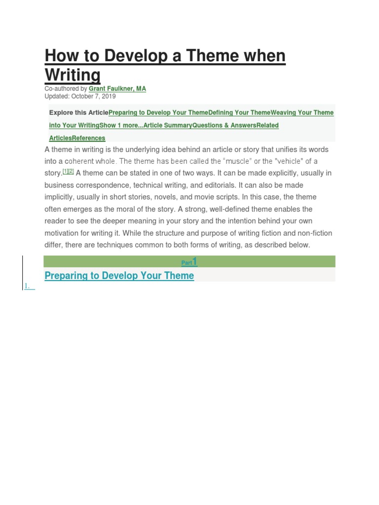 How To Develop A Theme When Writing | PDF | Narration | Motivation