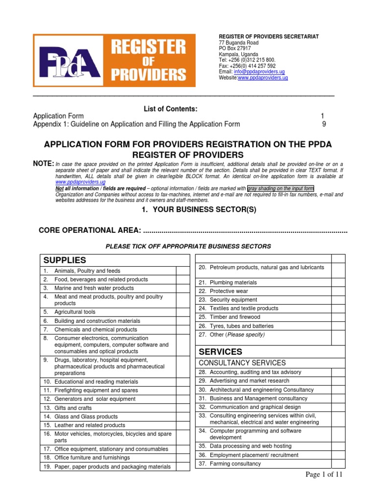 Form - PPDA Providers Application Form On Suppleir Portal | PDF ...