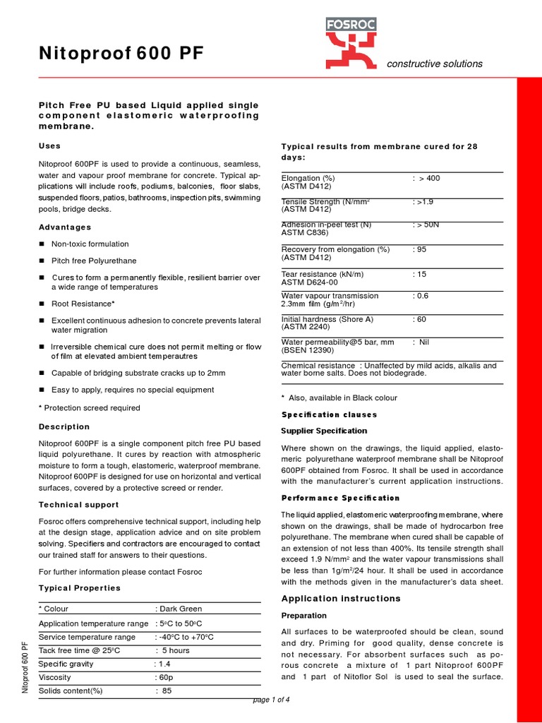 Nitoproof 600PF | PDF | Concrete | Water
