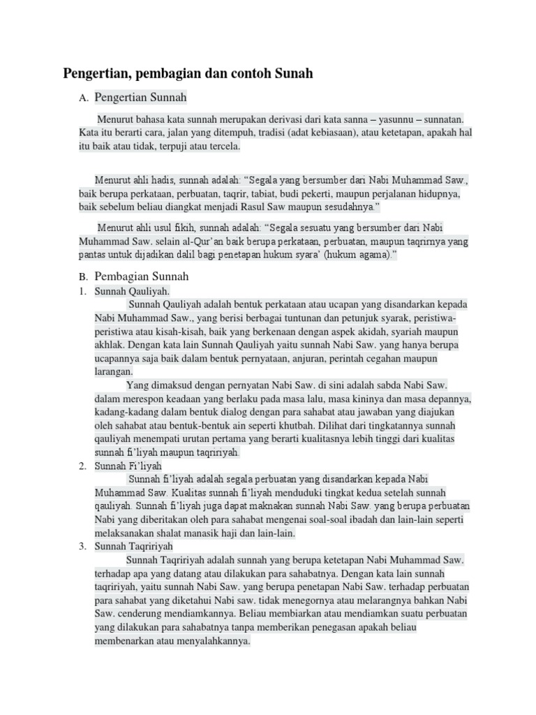 Jenis dan Contoh Sunnah dalam Islam | PDF