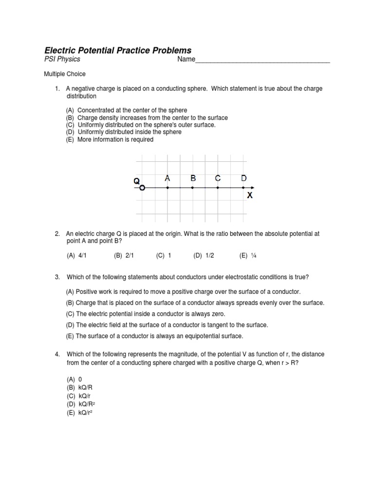 Electric Potential Practice Problems Title | PDF | Capacitor | Electric Field