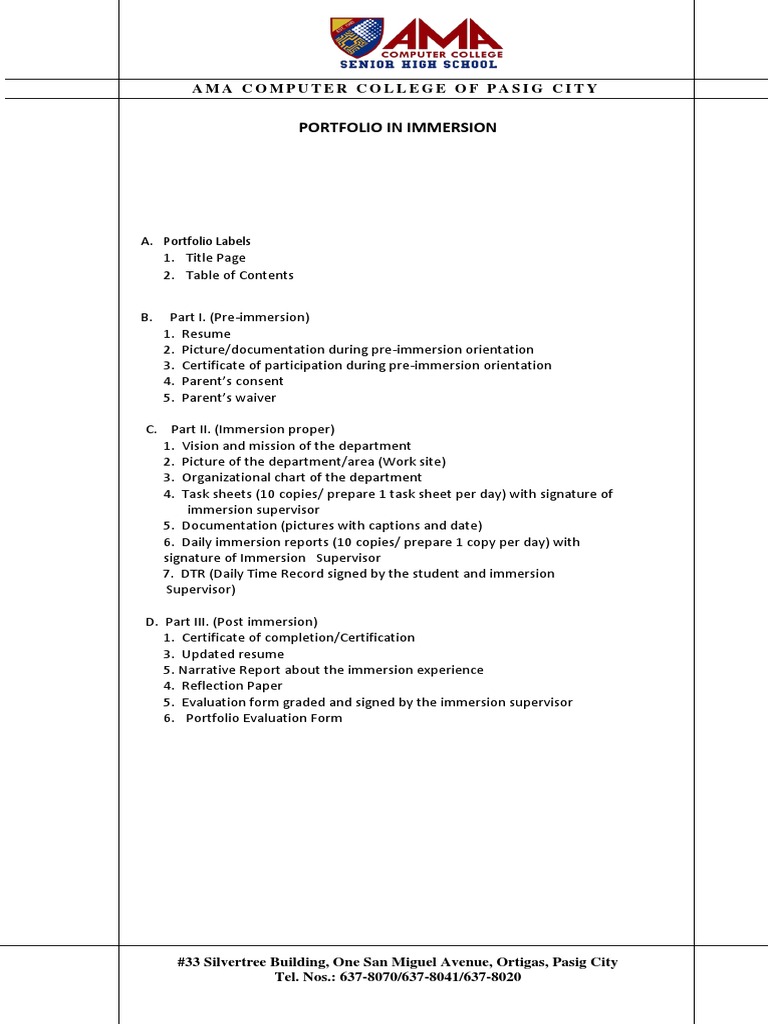 Work Immersion Portfolio Template and Forms Pasig | PDF | Communication ...