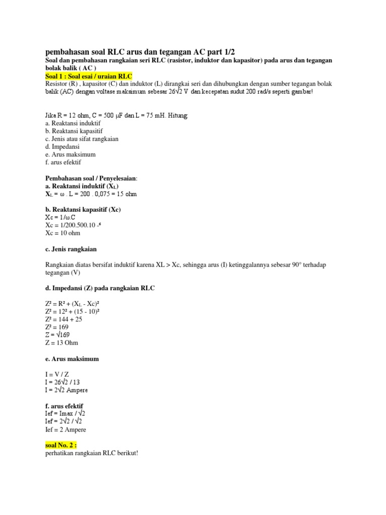 Pembahasan Soal RLC Arus Dan Tegangan AC Part 1 | PDF | Sains & Matematika