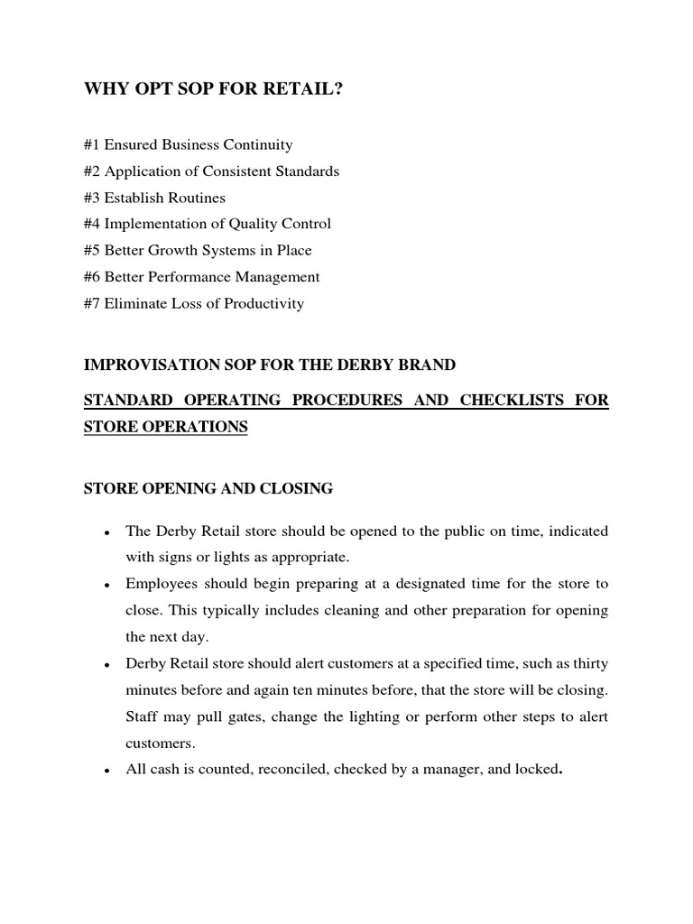 Sop For Retail | Download Free PDF | Retail | Point Of Sale