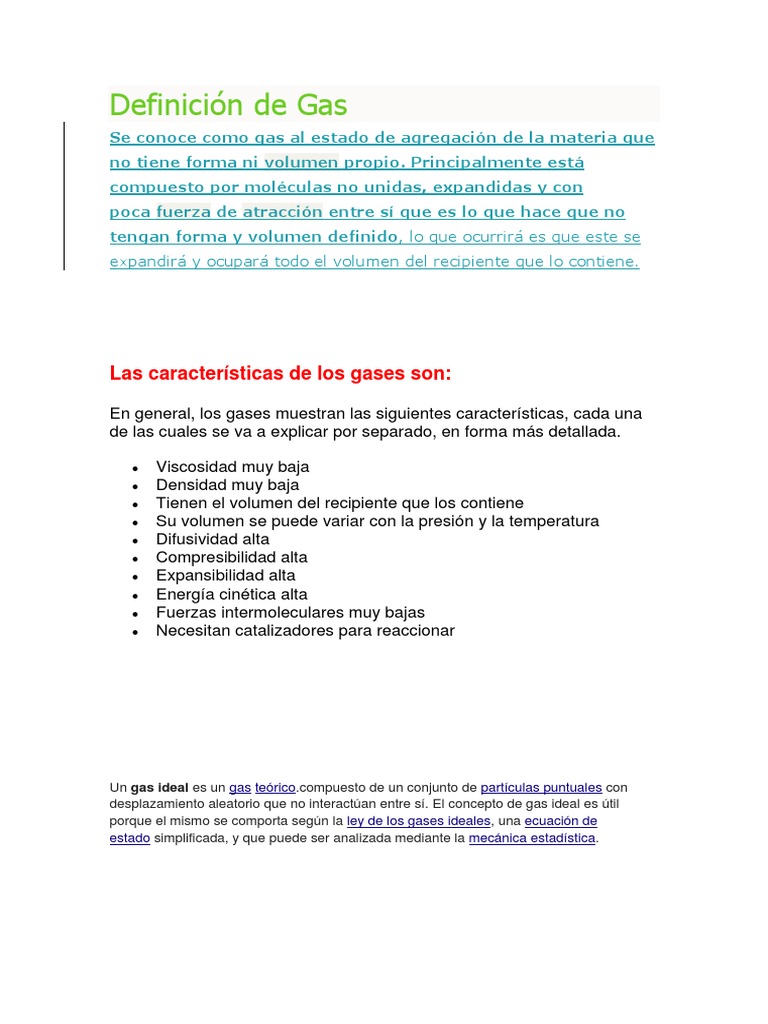 Definición de Gas | PDF | Gases | Mole (Unidad)