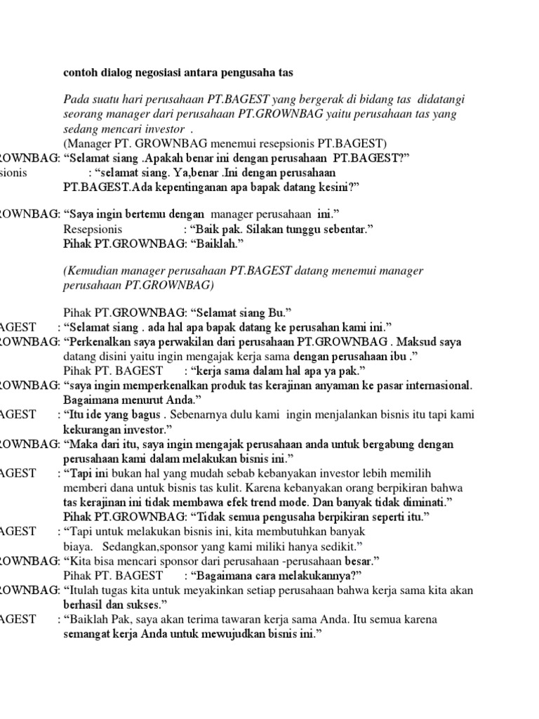 Contoh Dialog Negosiasi Antara Pengusaha Tas | PDF