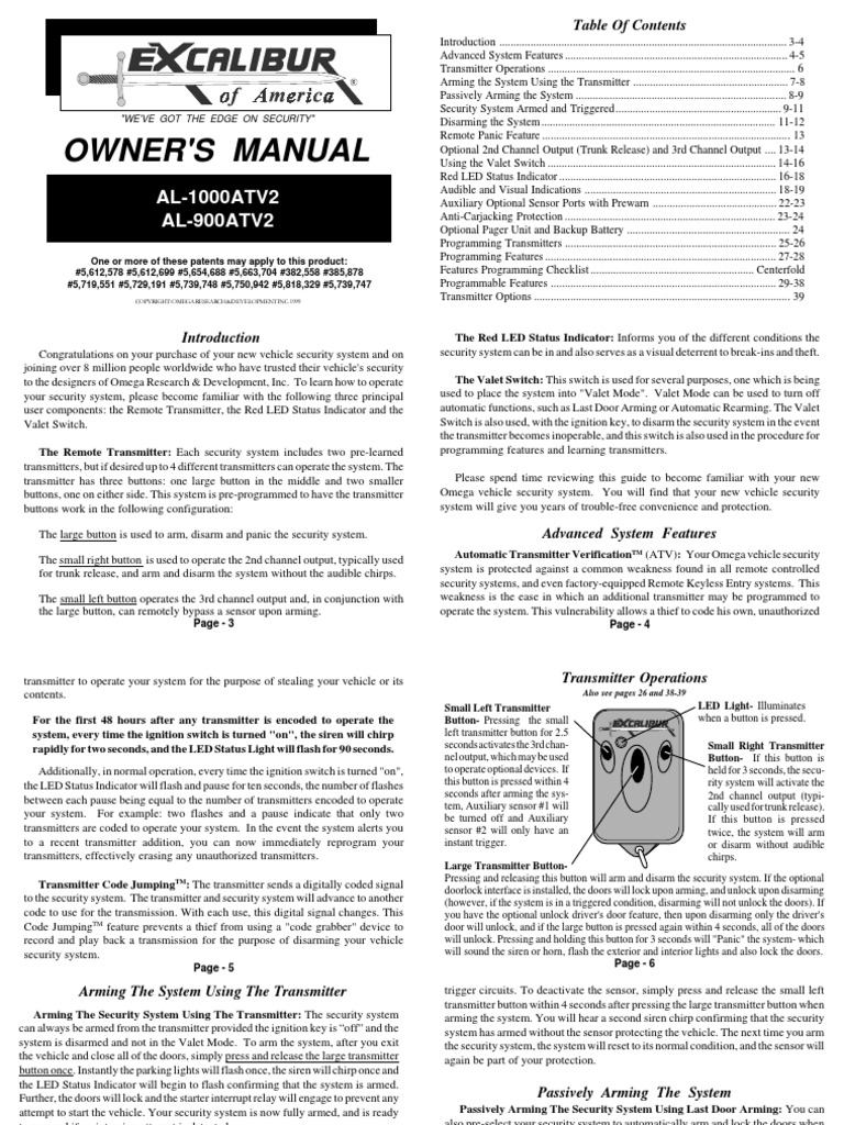 Excalibur AL-900ATV2 | PDF | Security Alarm | Manufactured Goods