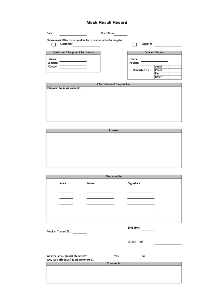 Mock Recall Report Template | PDF
