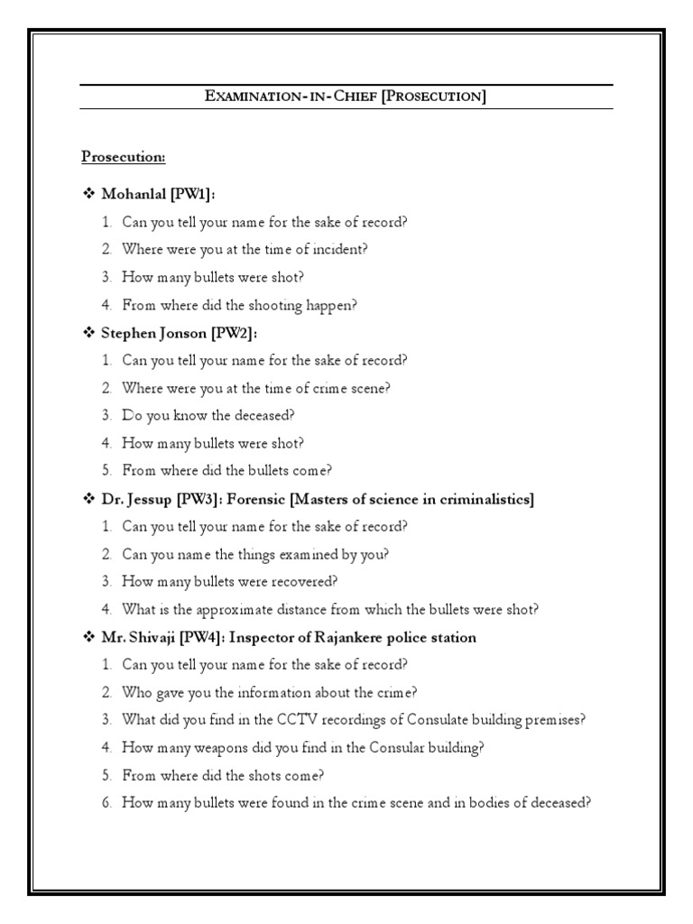 Examination-in-Chief Questions Overview | PDF | Forensic Science | Law ...