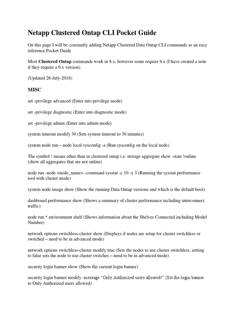 Netapp Clustered Ontap CLI Pocket Guide | PDF | Computer Networking | Areas Of Computer Science