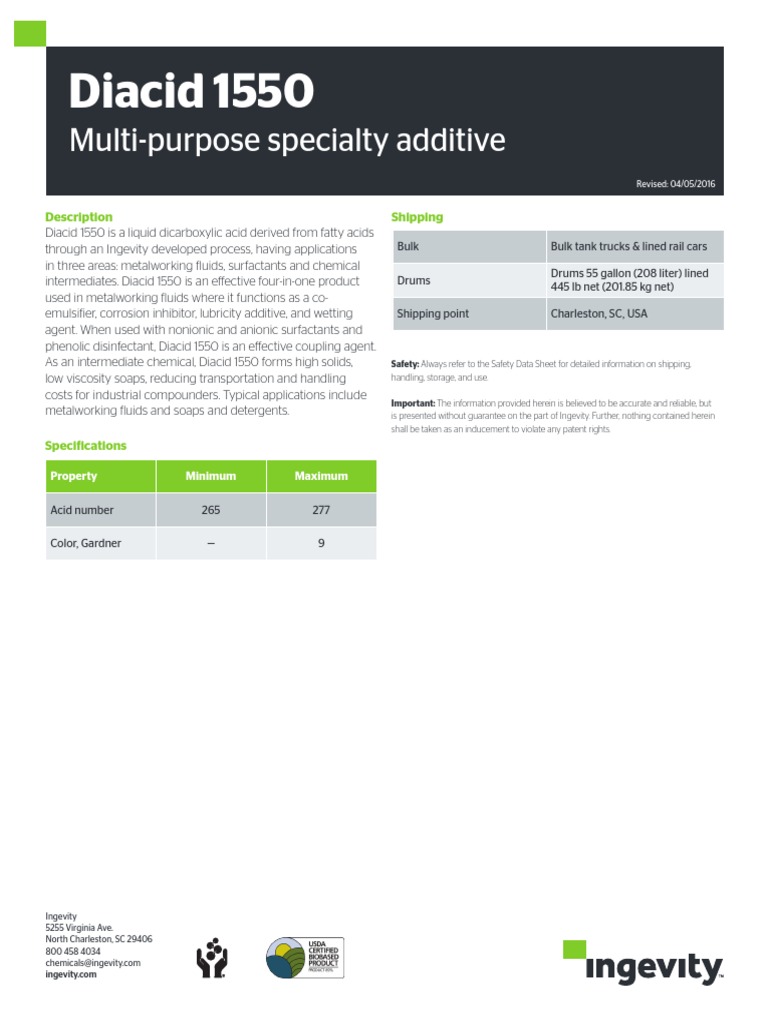 Diacid 1550: Specialty Additive Overview | PDF | Technology & Engineering