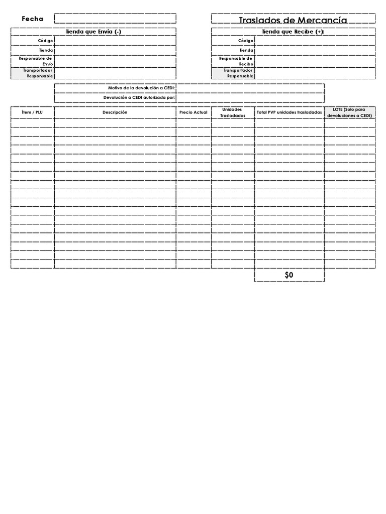 Formato Traslados y Devoluciones | PDF