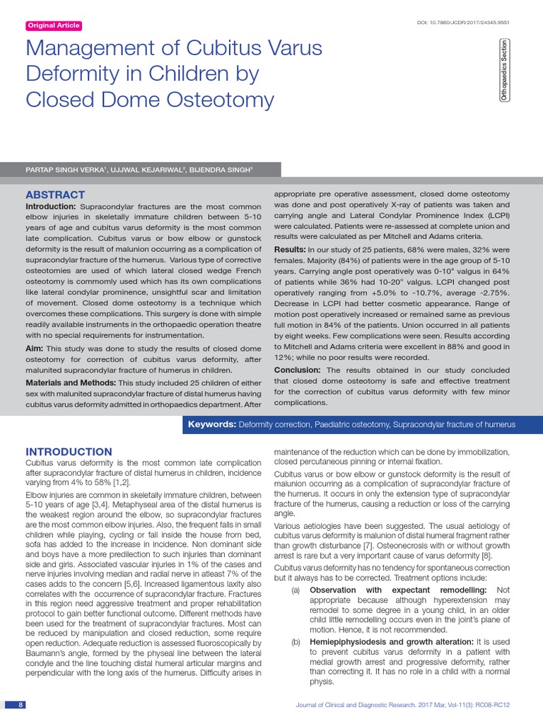 Management of Cubitus Varus Deformity in Children by Closed Dome ...