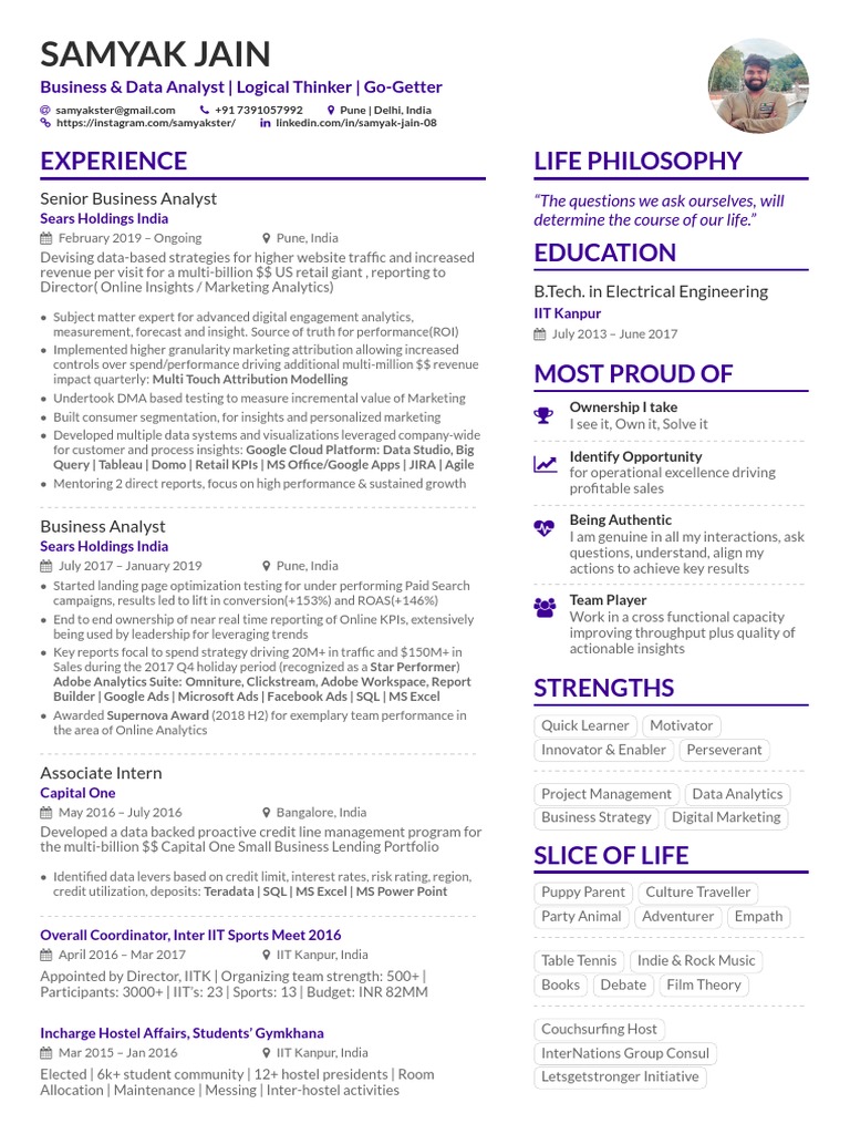 Samyak Jain IITK Sears Resume Format | PDF | Analytics | Marketing