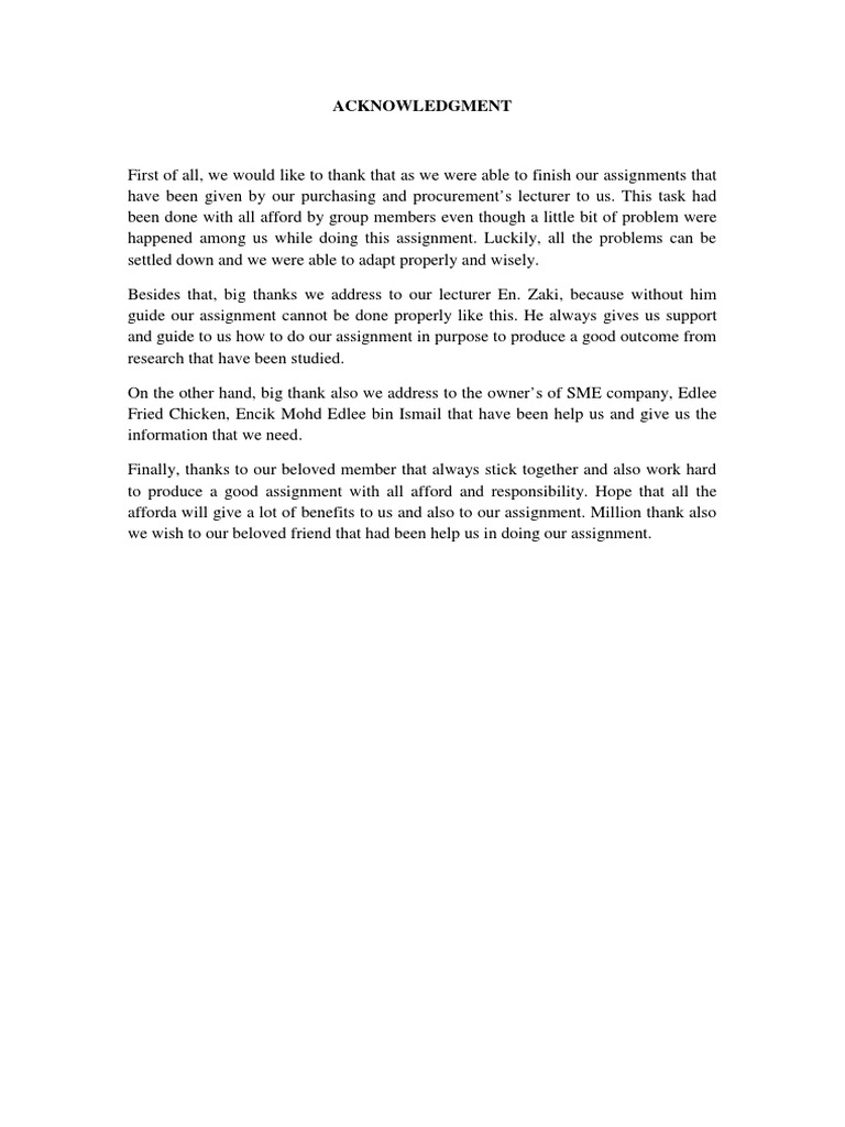 Acknowledgment for Group Assignment | PDF | Career & Growth