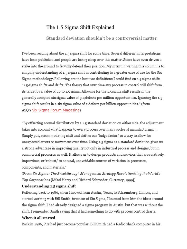 The 1.5 Sigma Shift Explained | PDF | Standard Deviation | Mean
