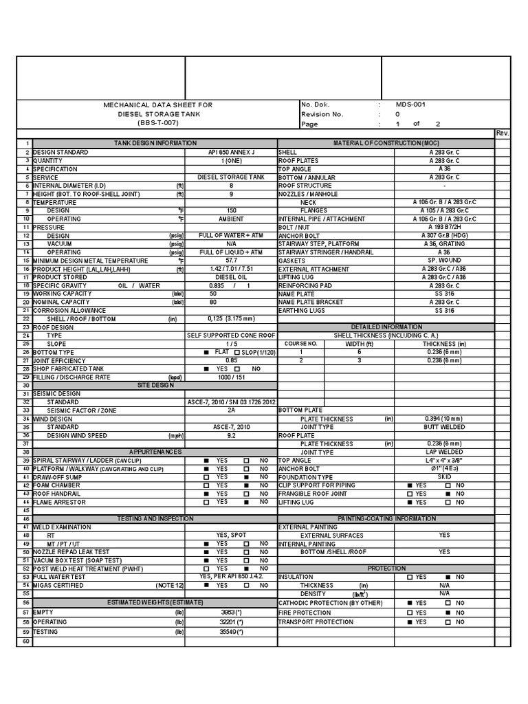MDS Diesel Tank | PDF | Mechanical Engineering | Building Engineering