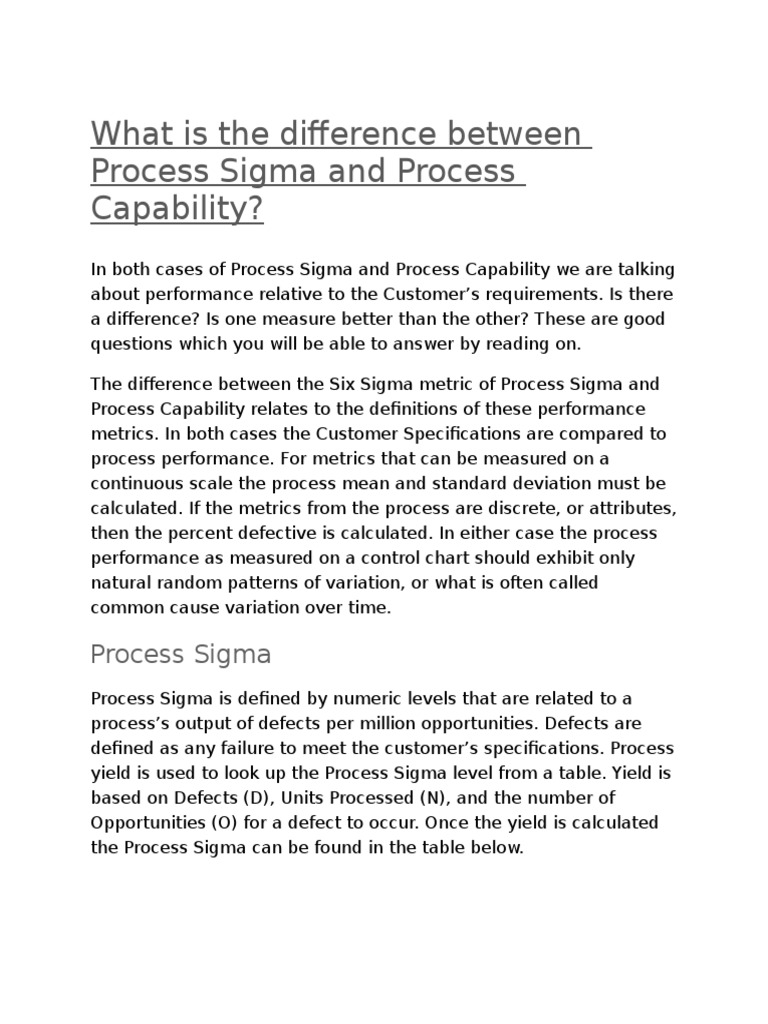 What Is The Difference Between Process Sigma and Process Capability | PDF | Standard Deviation ...