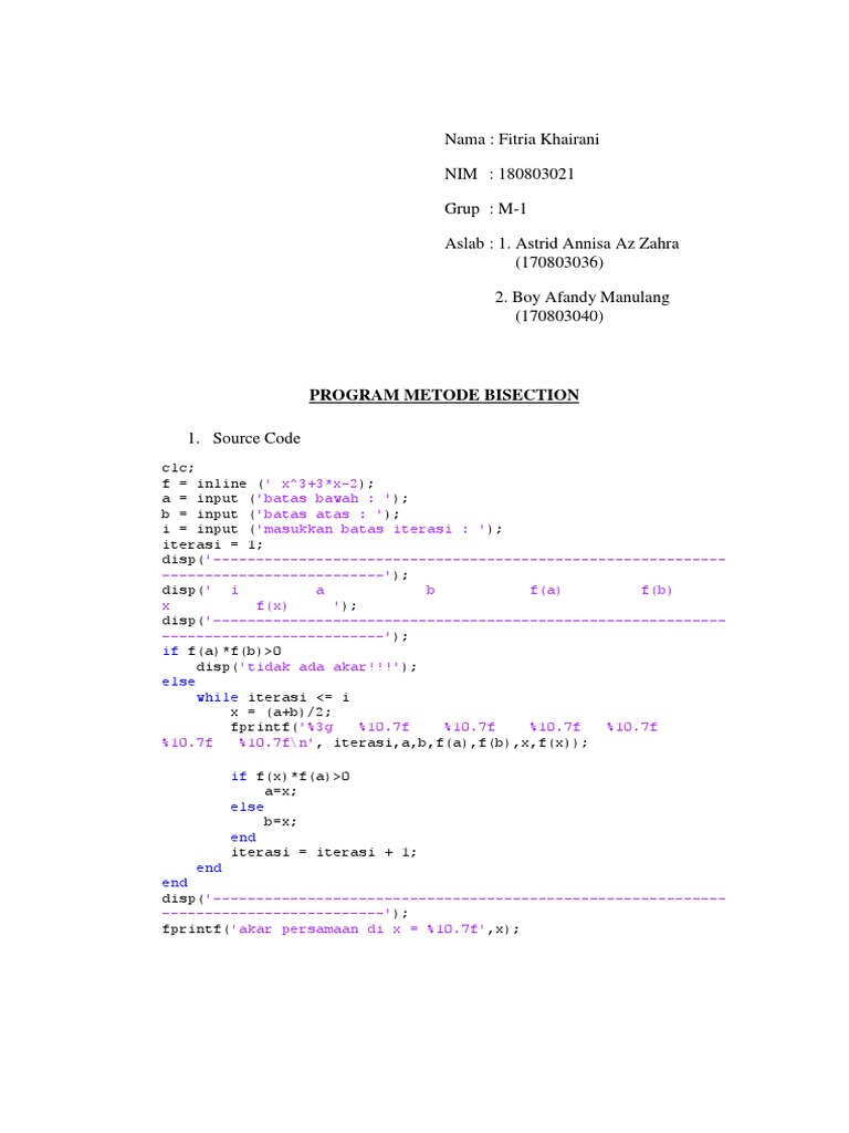 Matlab Metode Bisection | PDF