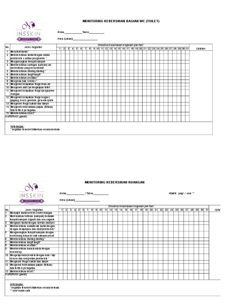 Checklist Kebersihan Toilet Harian | PDF