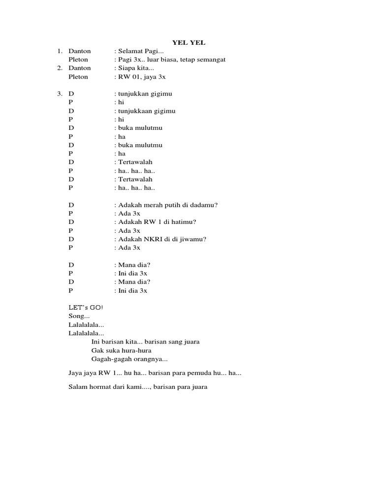 Yel-Yel Semangat RW 01 dan OSIS | PDF