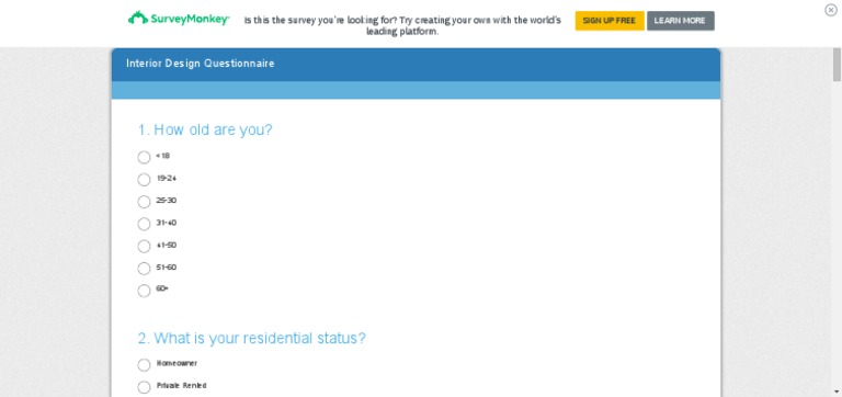 Interior Design Questionnaire Survey | PDF