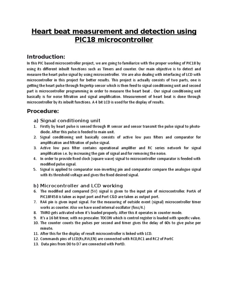 Measuring Heart Rate Using a PIC18 Microcontroller and Signal Conditioning Circuitry | PDF ...