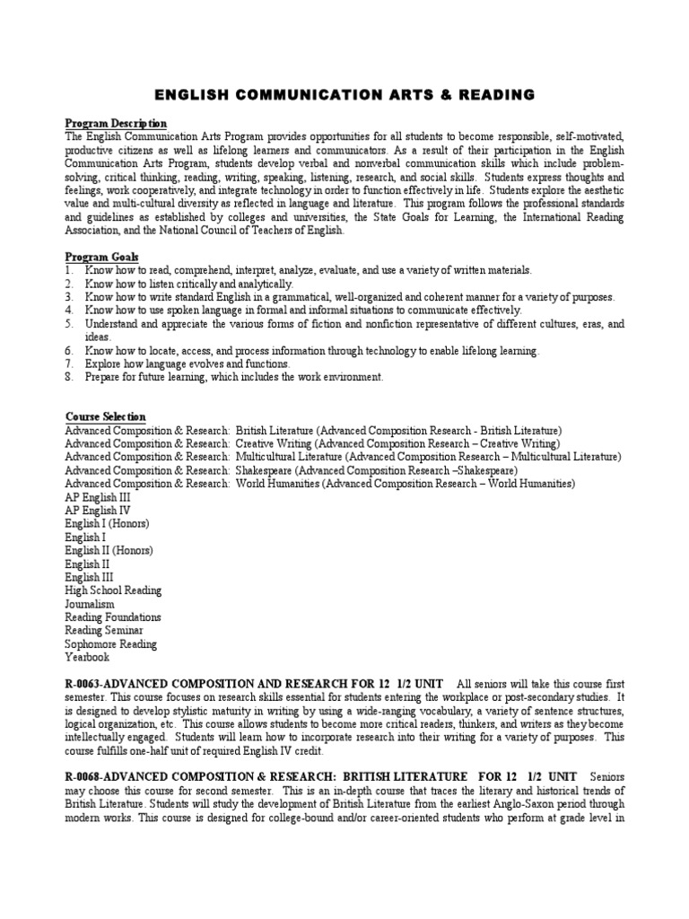 English Communication Arts Program Overview | PDF | English Studies ...