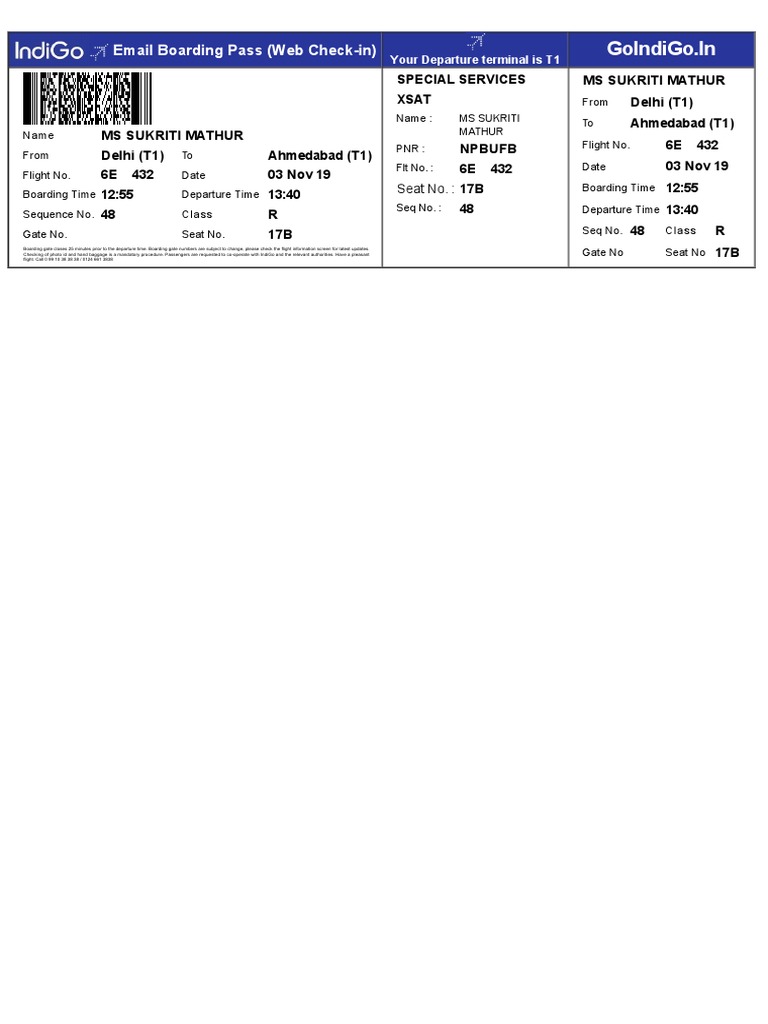 Indigo Web Check In Boarding Pass