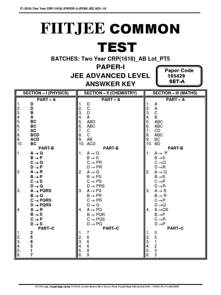 FIITJEE Class 12 Phase Test - 5 Paper 1 | PDF | Nature