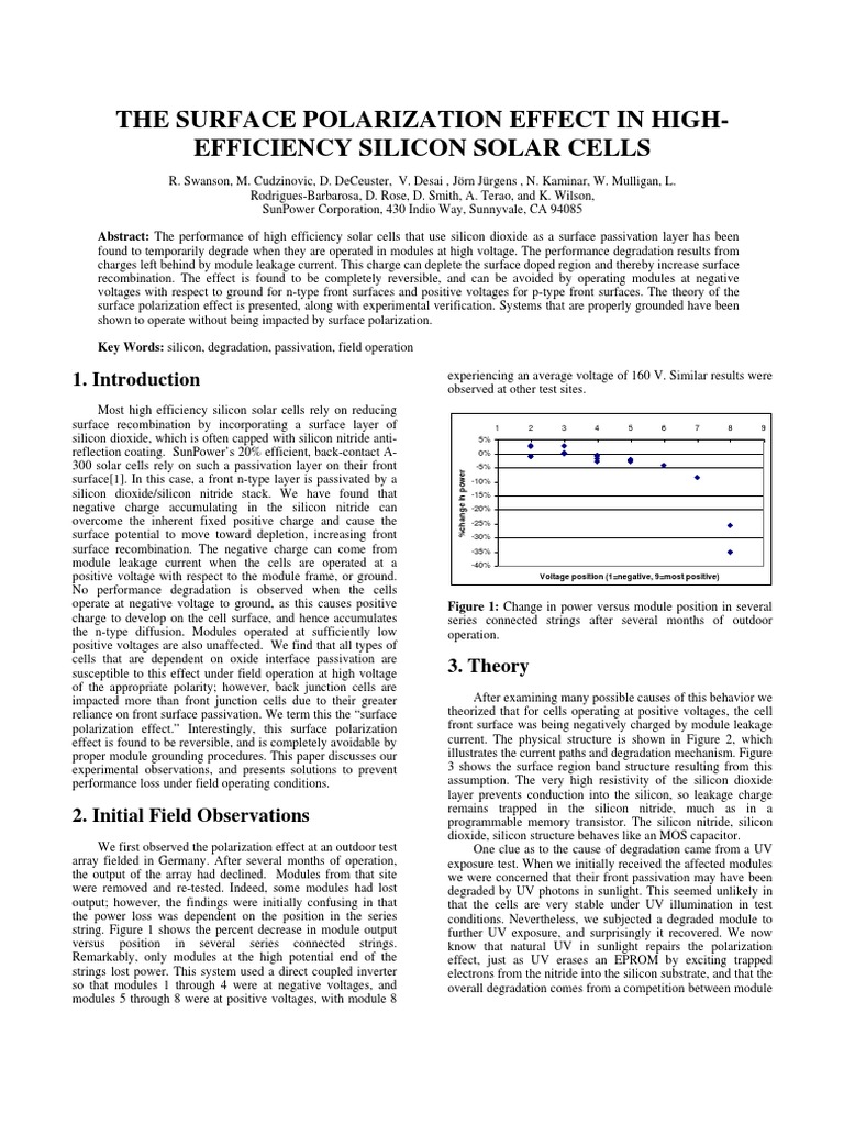 THe Surface Polarization Effects in High Efficiency Silicon Solar Cells | PDF | P–N Junction ...