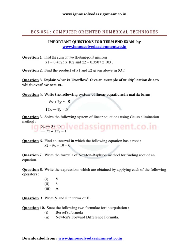 Bcs 054 | PDF | Equations | Mathematical Analysis
