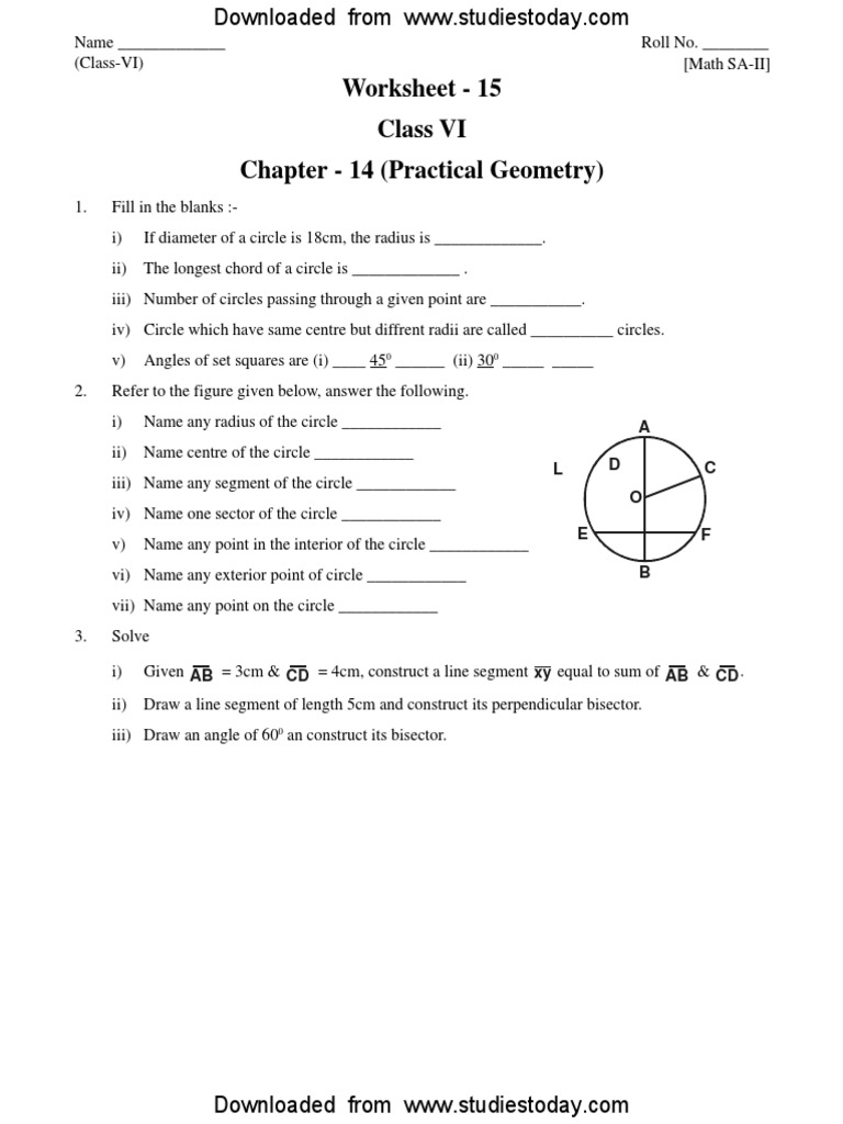 CBSE Class 6 Practical Geometry Worksheet | PDF