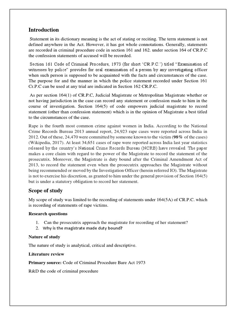 Recording Statements of Rape Victims Under Section 164(5A) of the Code ...