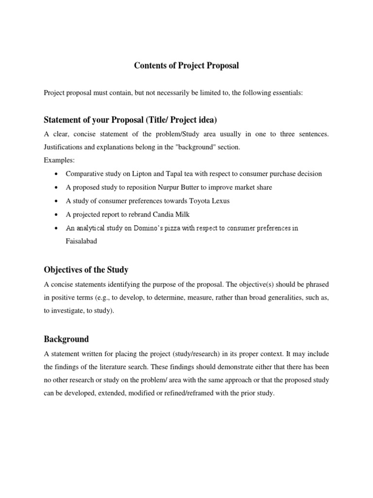 Contents of Project Proposal | PDF | Data Analysis | Business