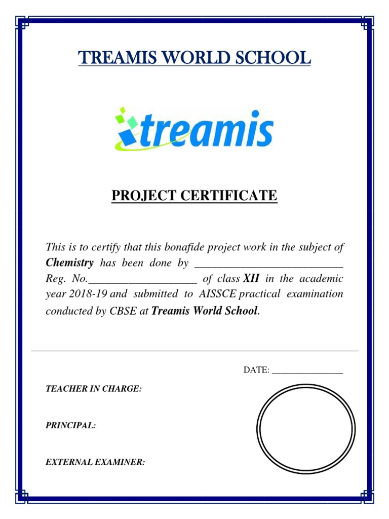 Chemistry Project Certificate | PDF